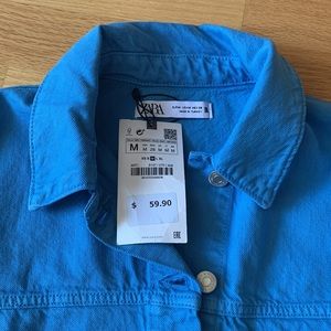 Zara | Jackets & Coats | Zara Solid Bright Blue Jean Jacket Nwt ...
